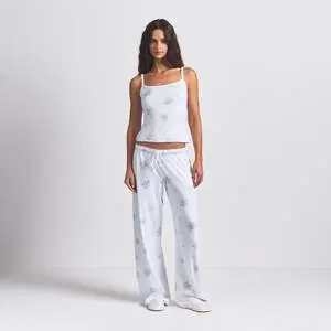 Skims Logo Plush Pointelle Rhinestone Straight-Leg Pants